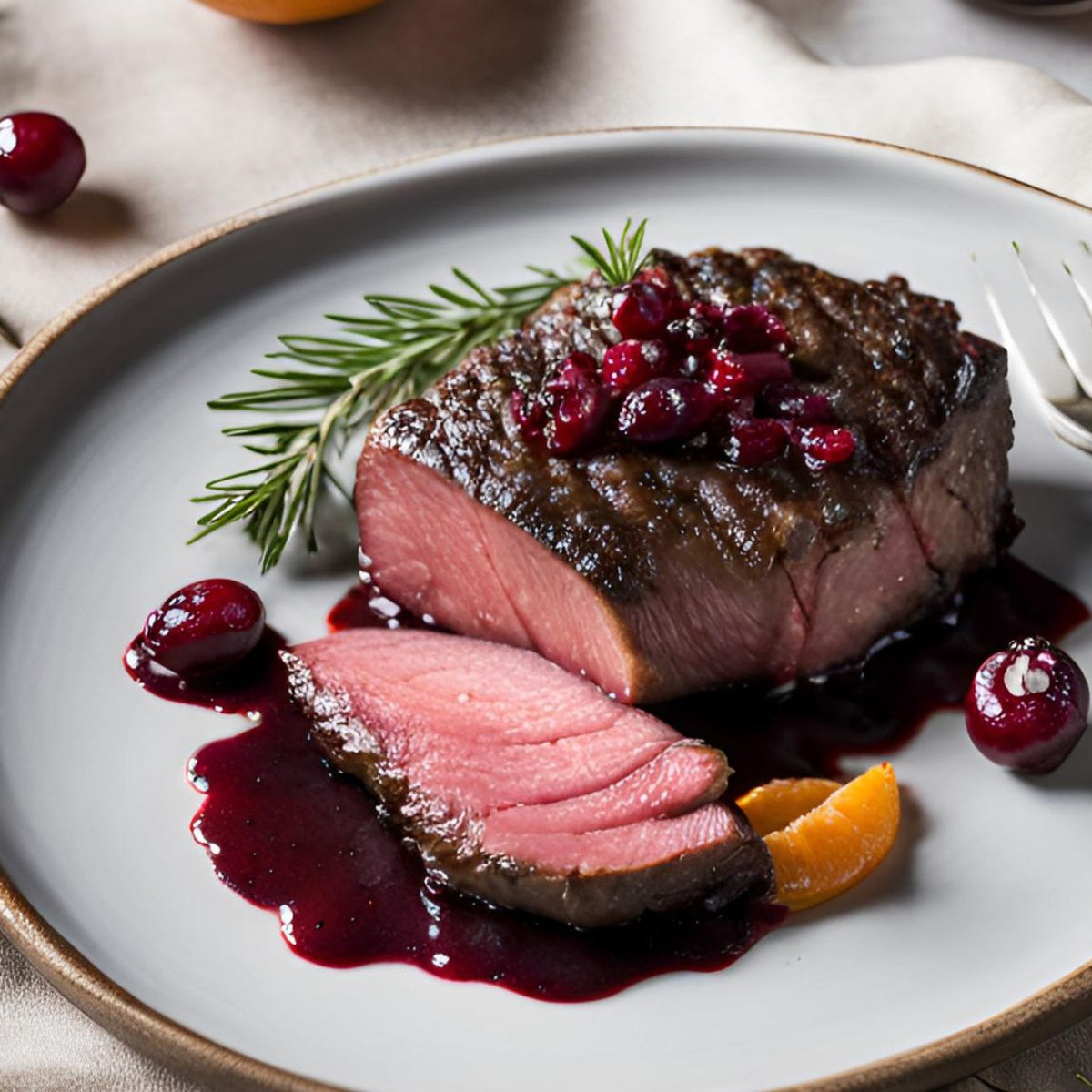Roasted Ostrich Loin with Cranberry and Orange Glaze | Superior Ostrich